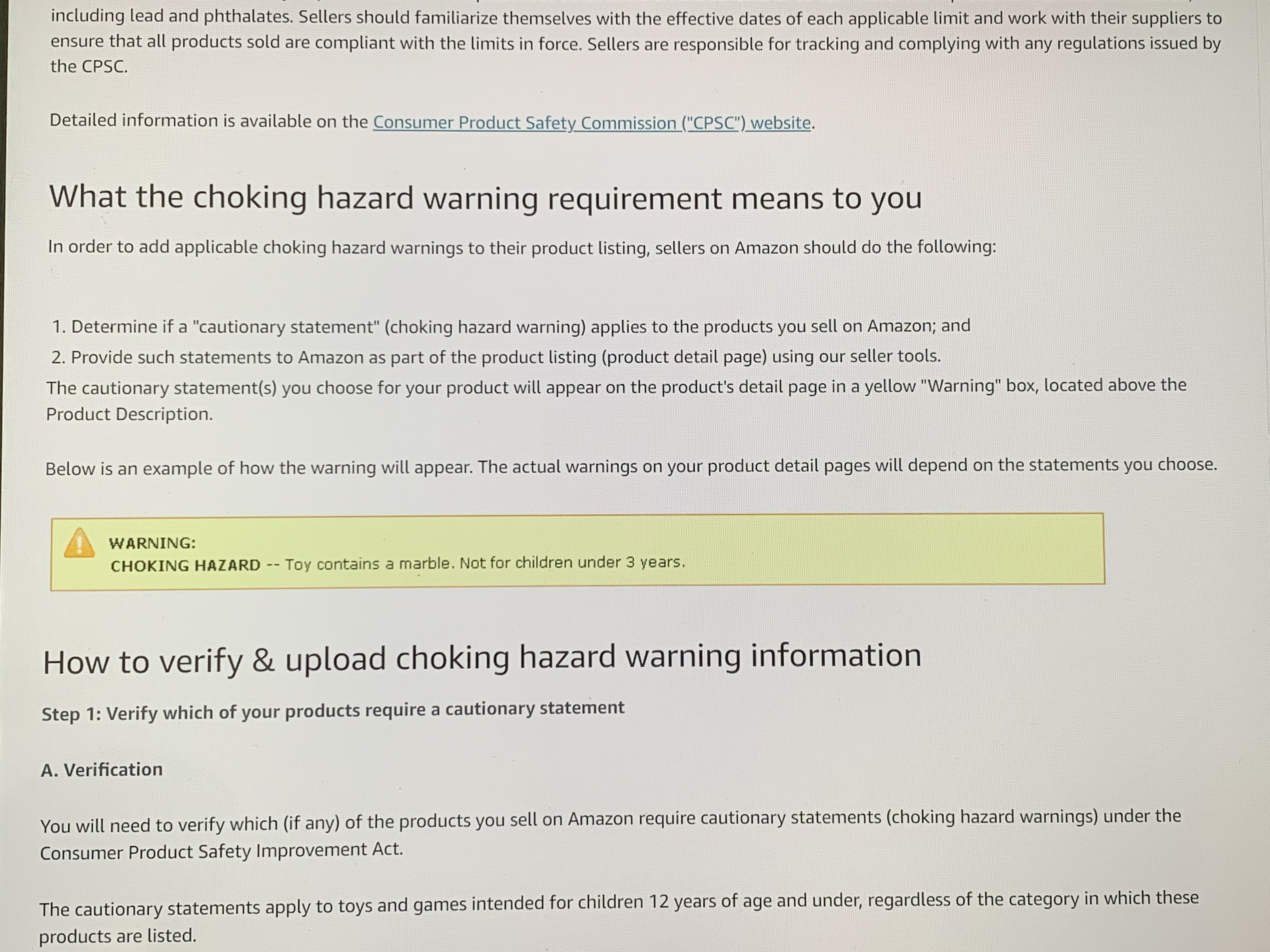 How to update CPSIA Warning Attribute in detail page