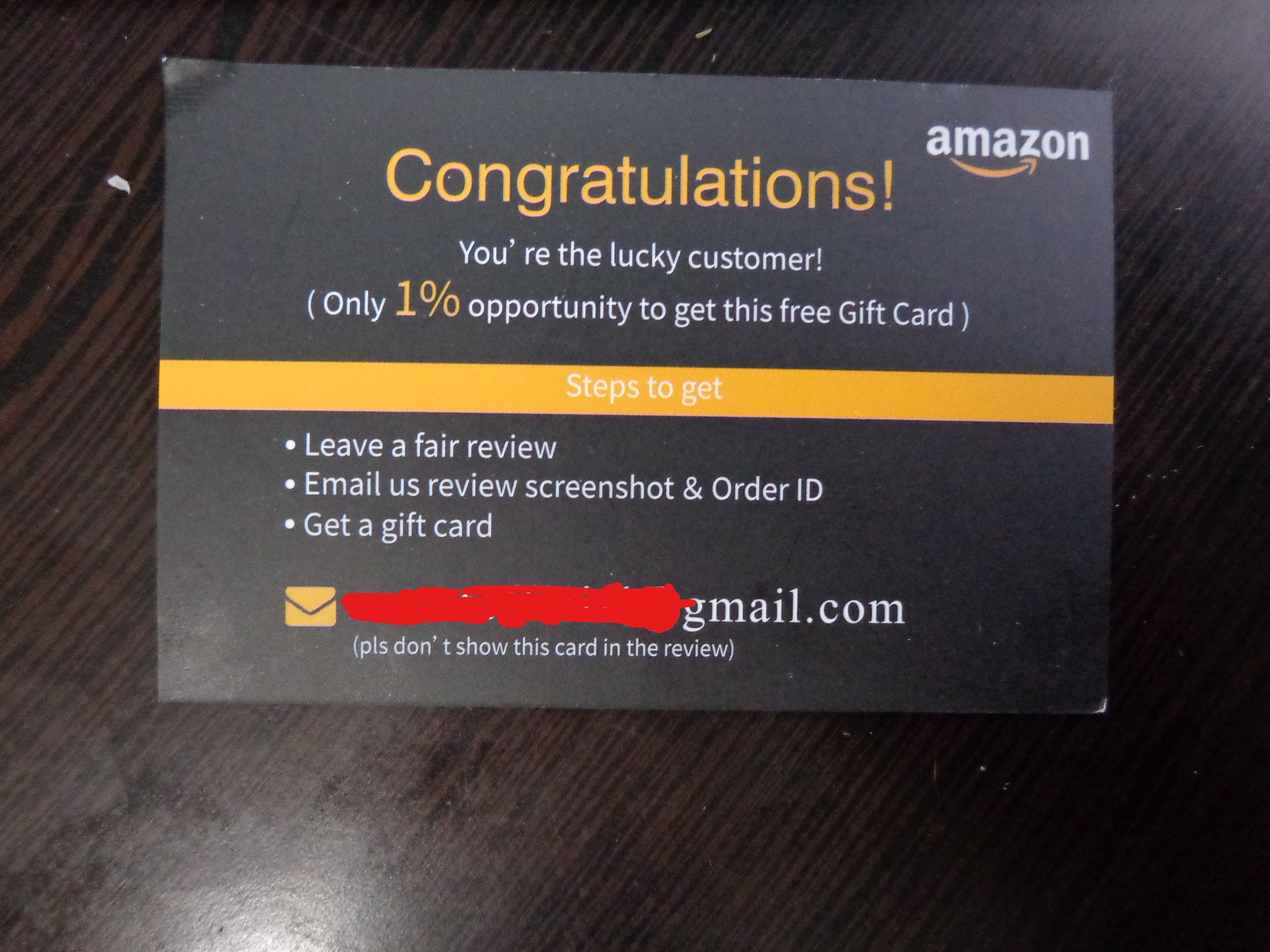 Received postcard offering $40 amazon gift card for leaving a good review