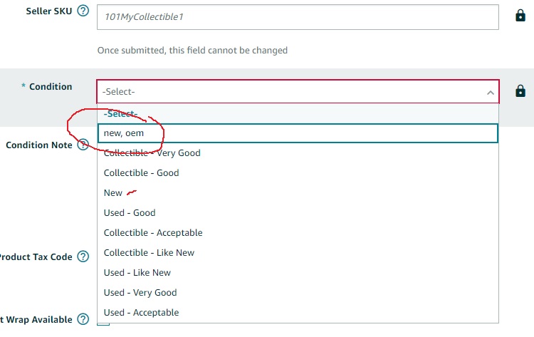 "new, OEM" vs. "New" on Product Condition