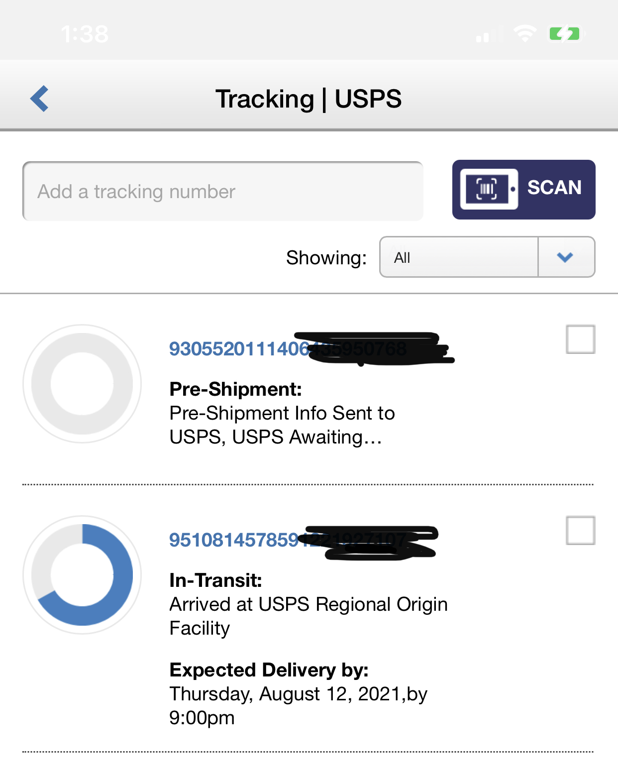 Changing a tracking number