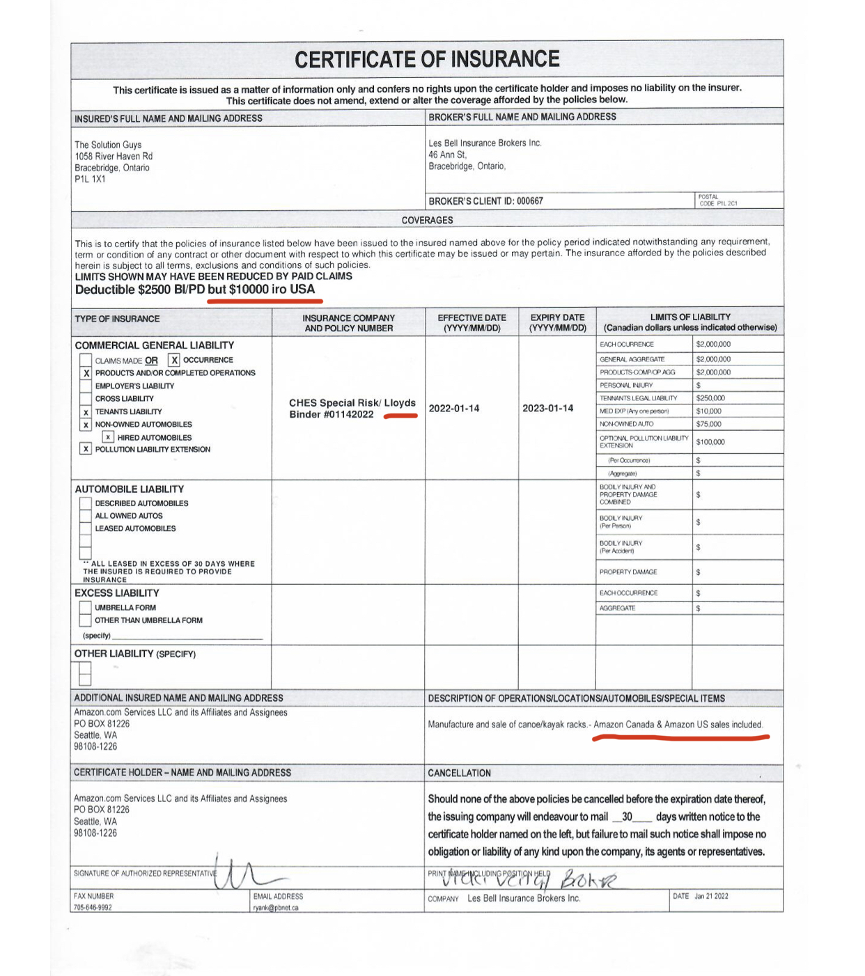 Business insurance certificate
